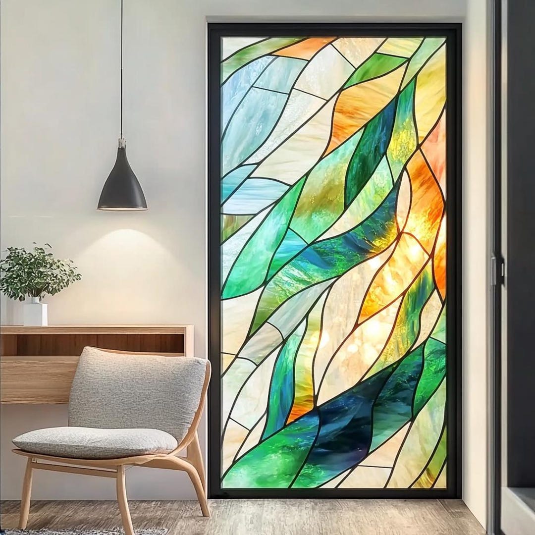 Stunning Abstract Stained Glass Window Film - Multicolor Wave Design ...