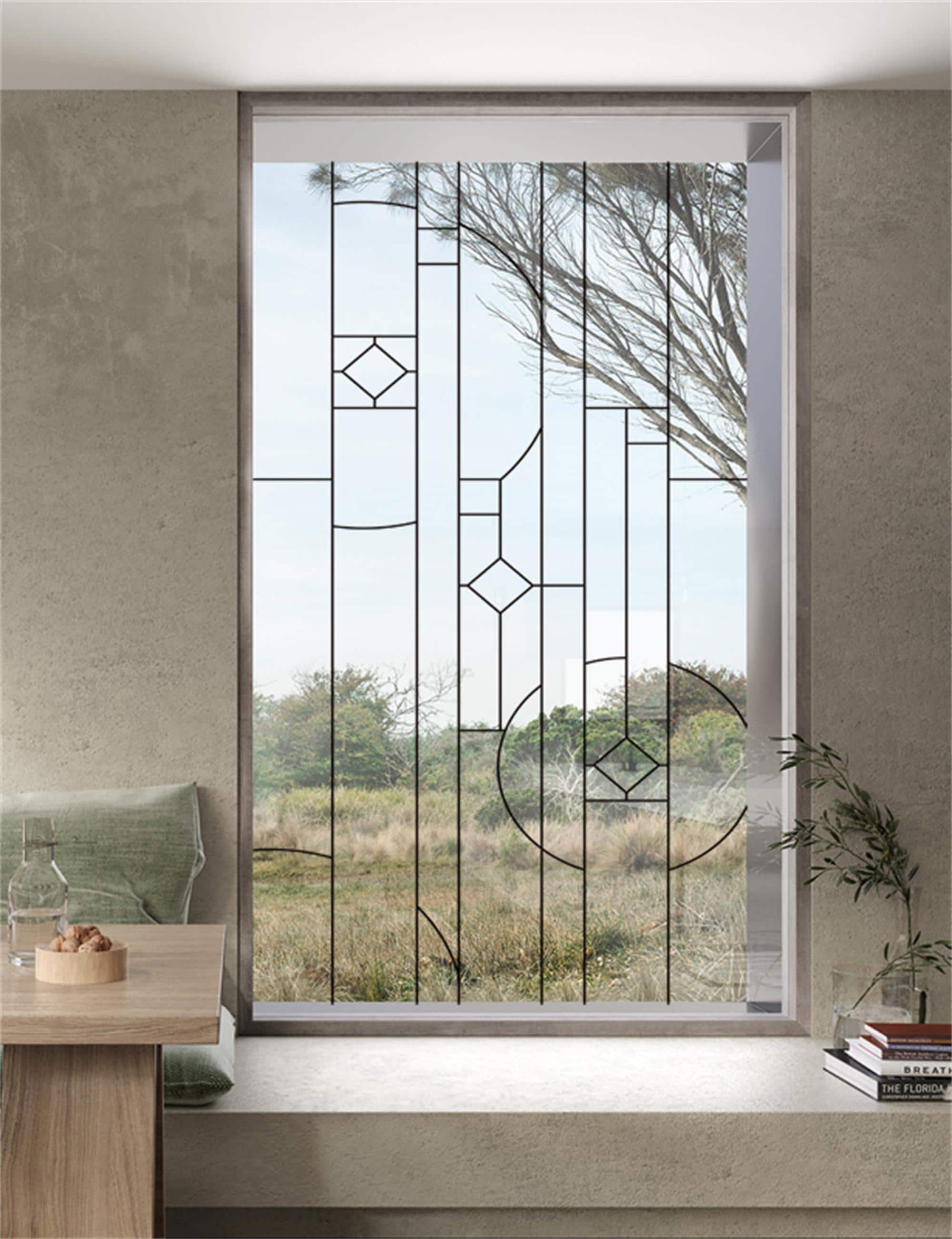 Transparent Stained Glass Window Film – Iron Style Black Line Static ...