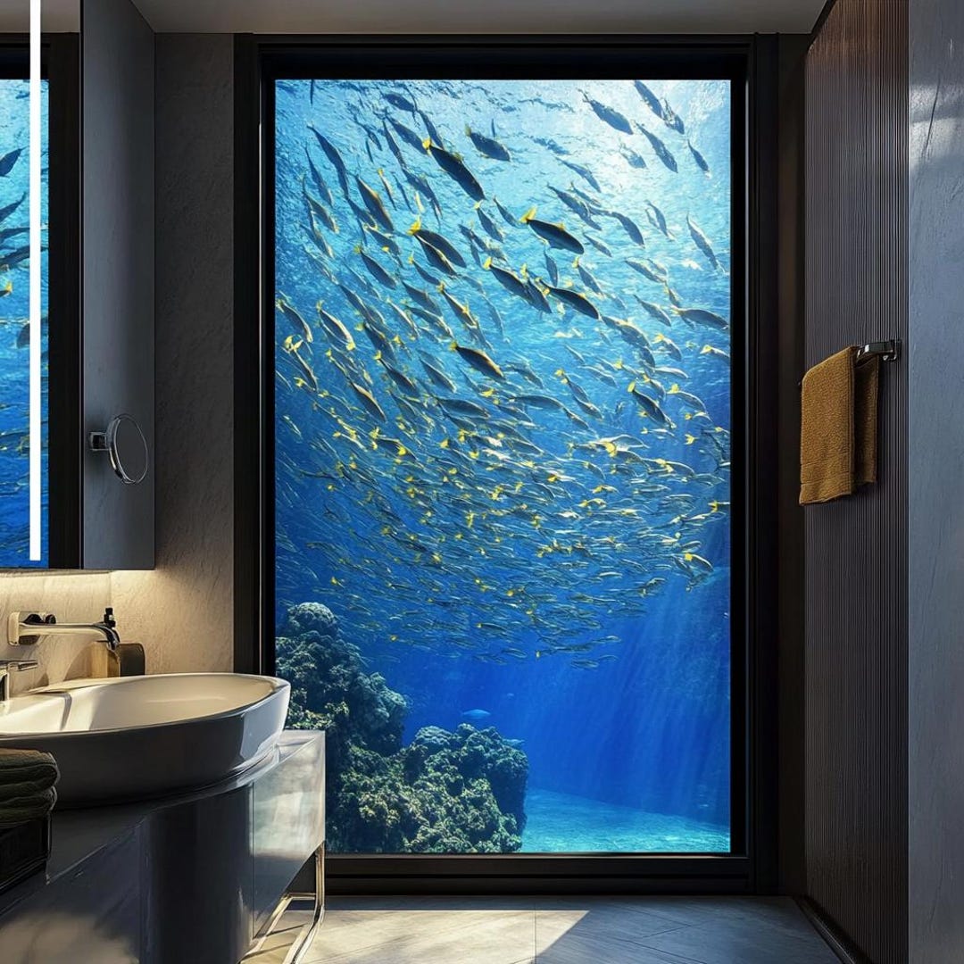 Custom Deep Ocean Window Film – School of Fish Underwater Privacy Cling ...