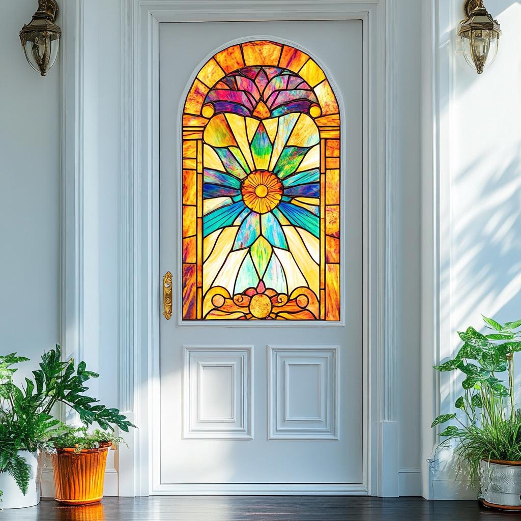 Art Nouveau Stained Glass Privacy Film - Custom Entryway Door Window ...
