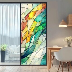 Stunning Abstract Stained Glass Window Film - Multicolor Wave Design ...