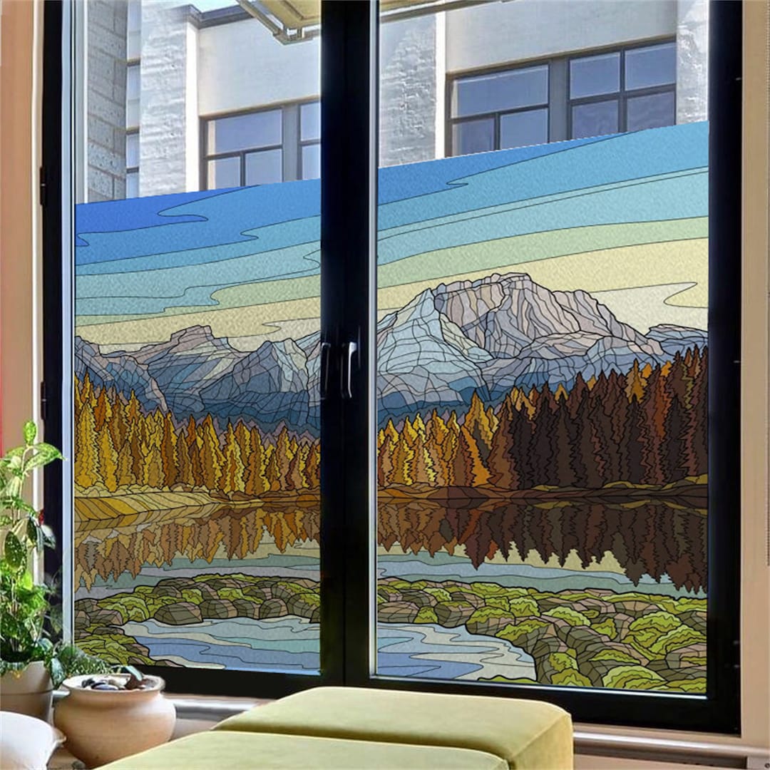 Custom Size Glass Films, Landscape Painting Stained Glass Window Films ...