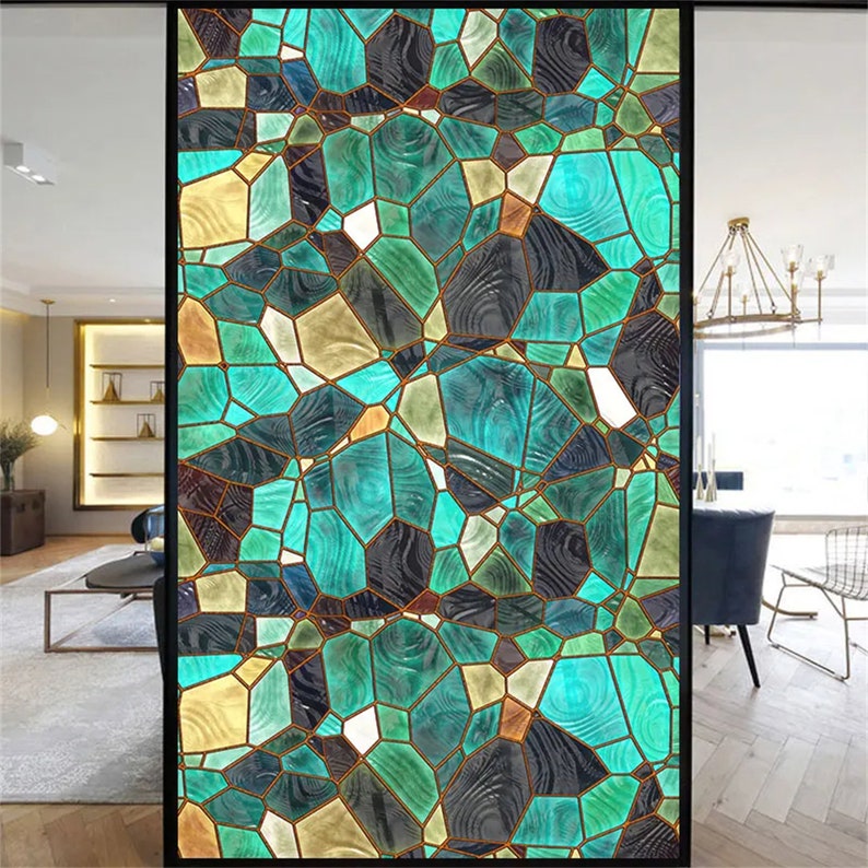 Modern Geometric Window Art: Colorful Frosted Glass Film for European ...