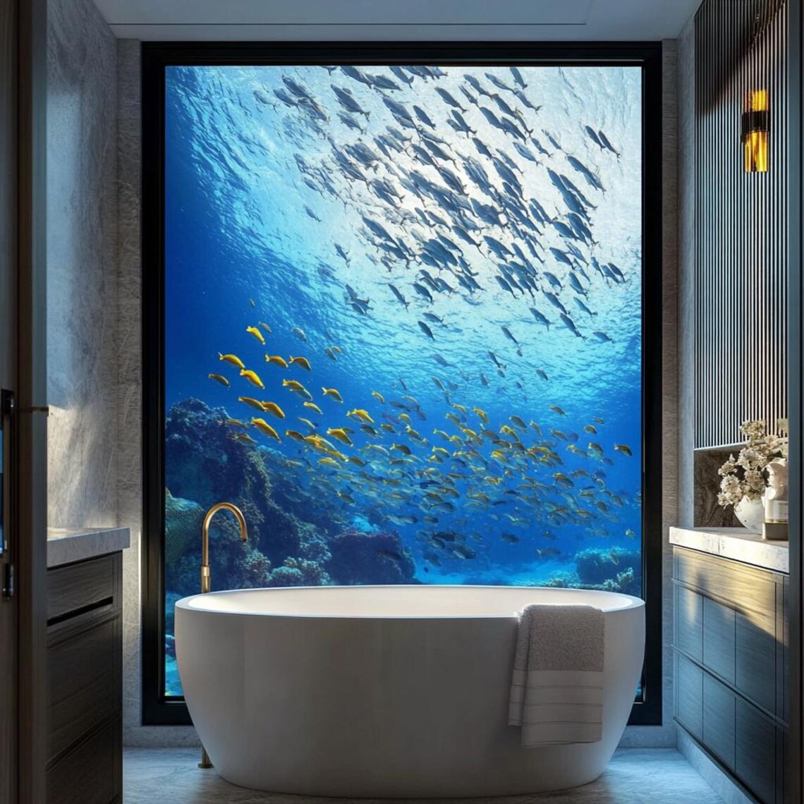 Custom Ocean Underwater Window Film – Deep Sea Privacy Static Cling ...