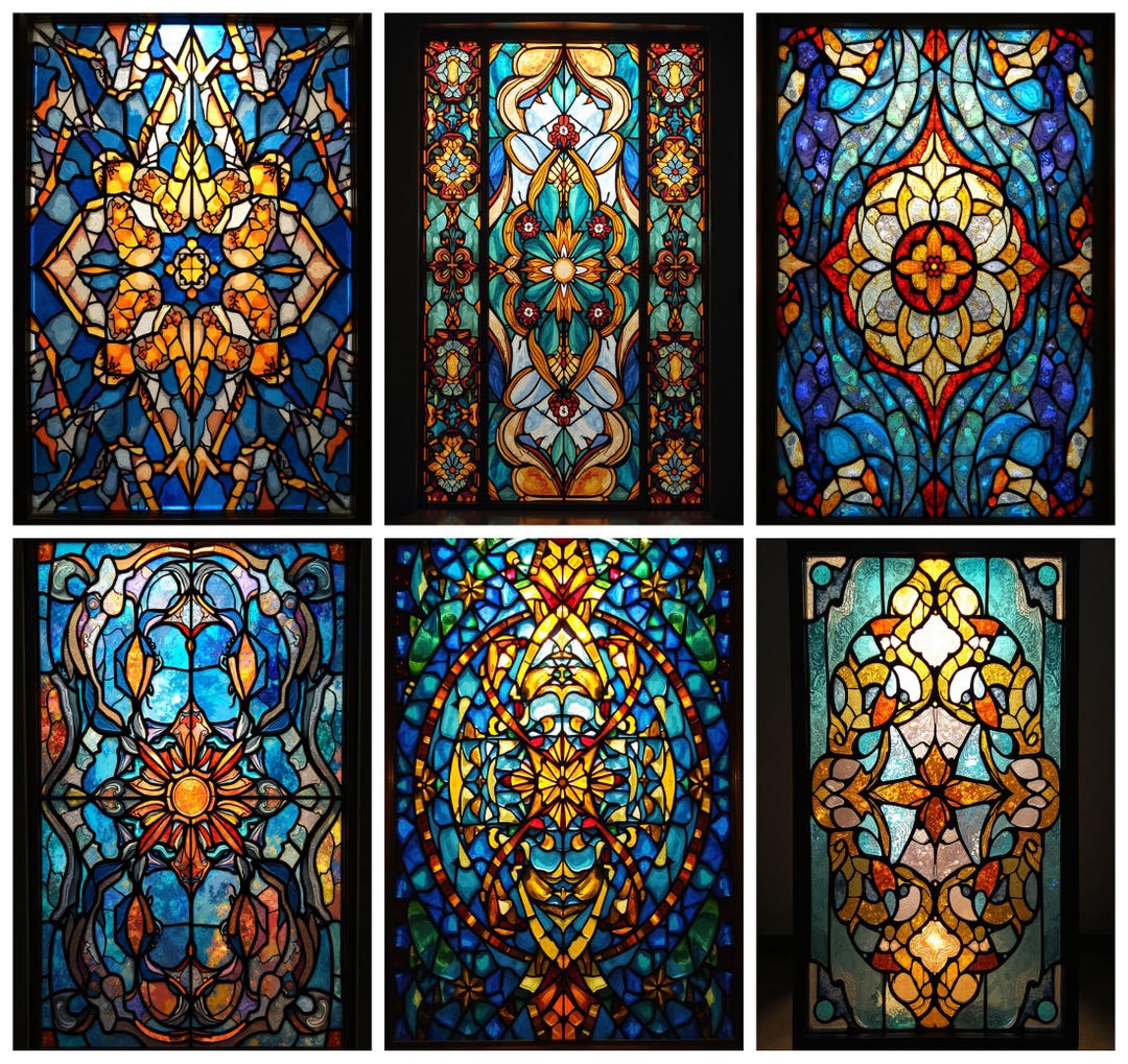 Custom Stained Glass Window Film Blue and Gold Mandala – Gothic ...