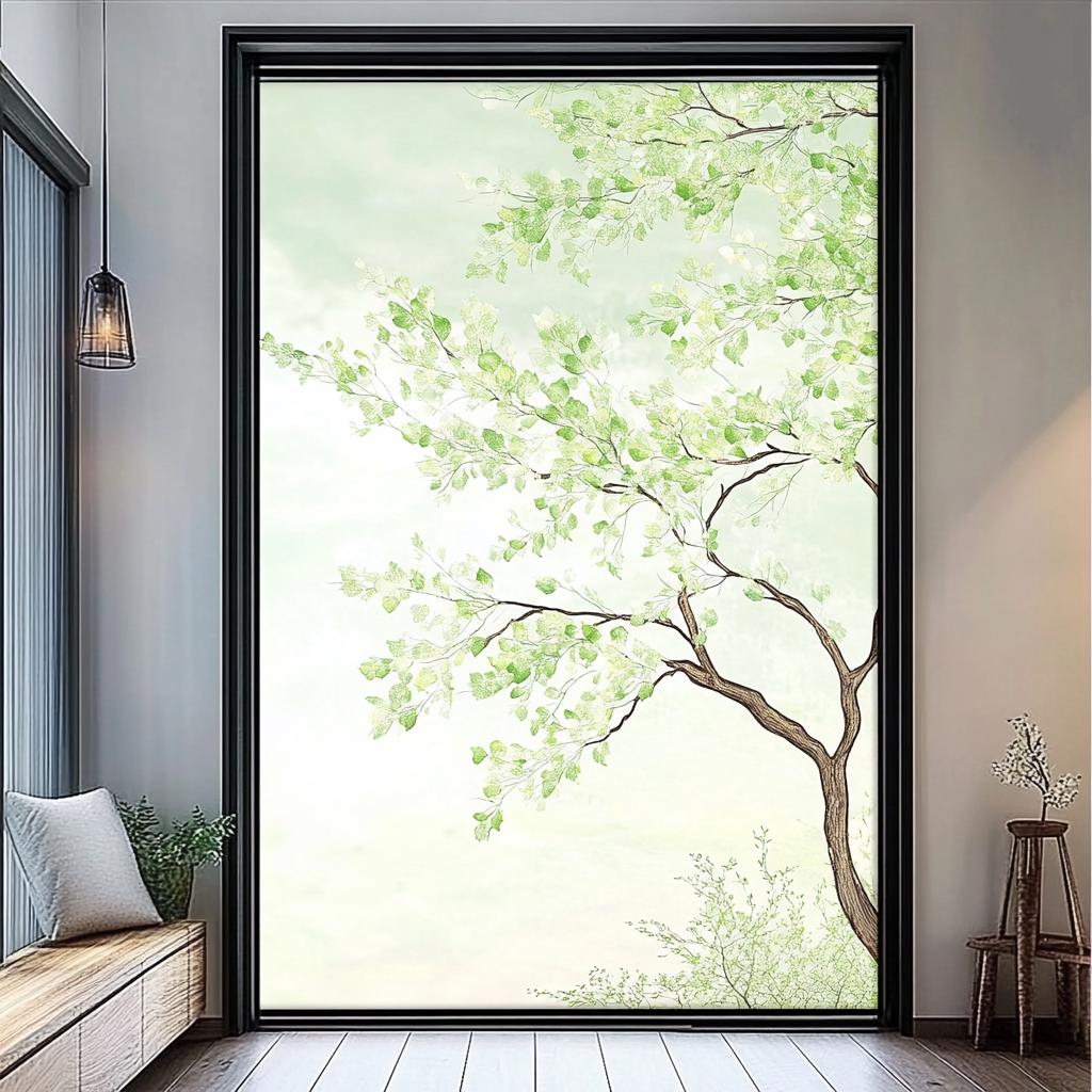 Custom Tree Branch Window Privacy Film – Frosted Green Nature Static ...