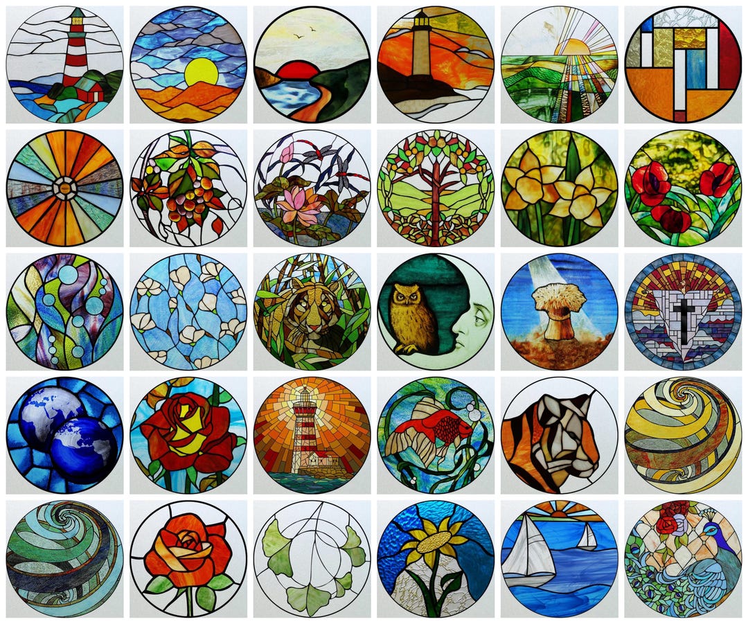 Round Stained Glass Window Film - Nature, Floral, and Nautical Themes ...