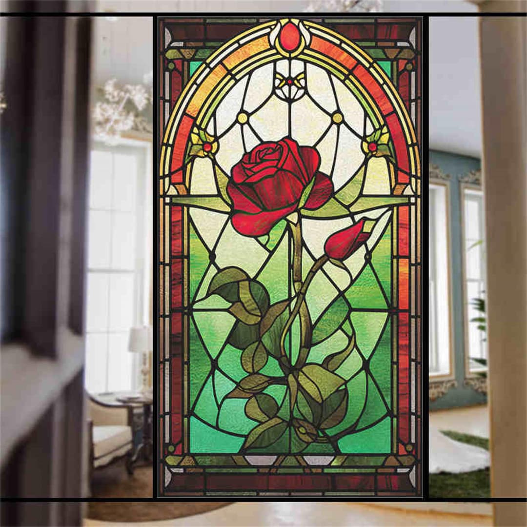 Custom Rose Pattern Frosted Glass Film – Light-filtering, Opaque Window ...