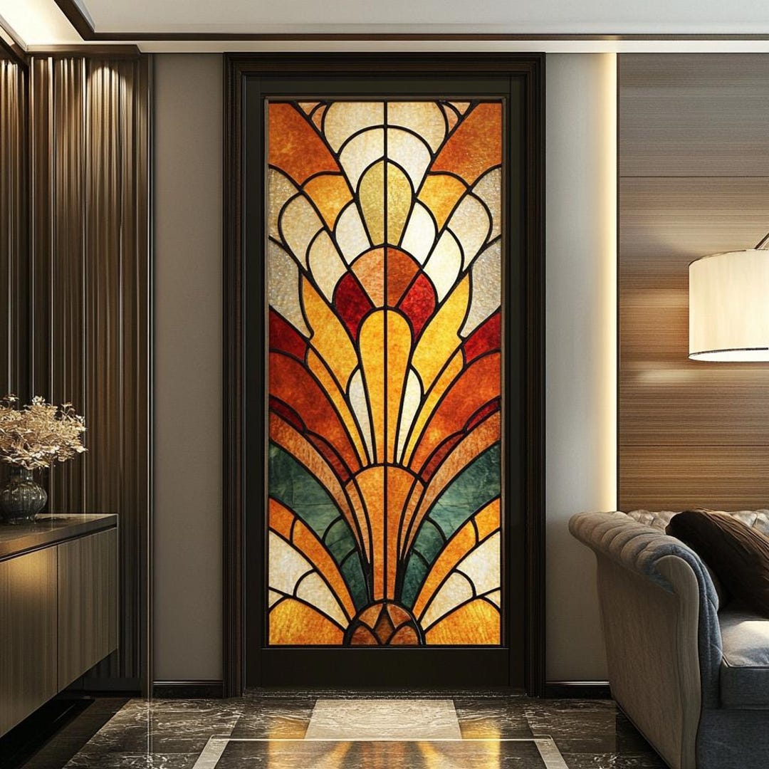 Decorative Stained Glass Window Film Multicolor Geometric Design ...