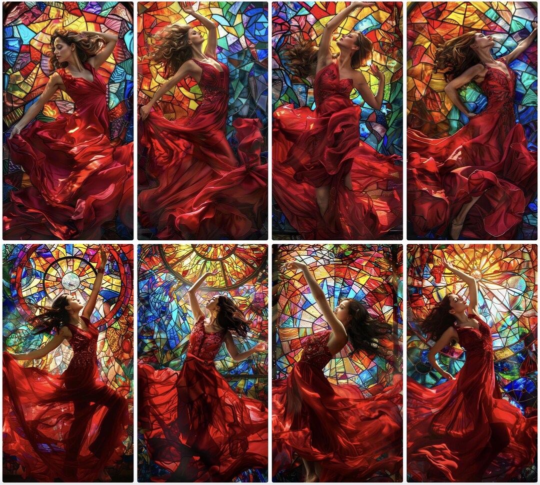 Red Dancer Stained Glass Window Film, Elegant Privacy Static Cling for ...
