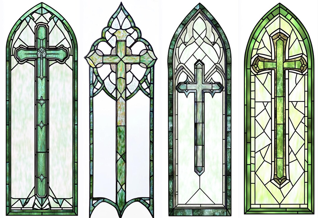 Custom Gothic Cross Stained Glass Window Film Arched Religious Privacy ...