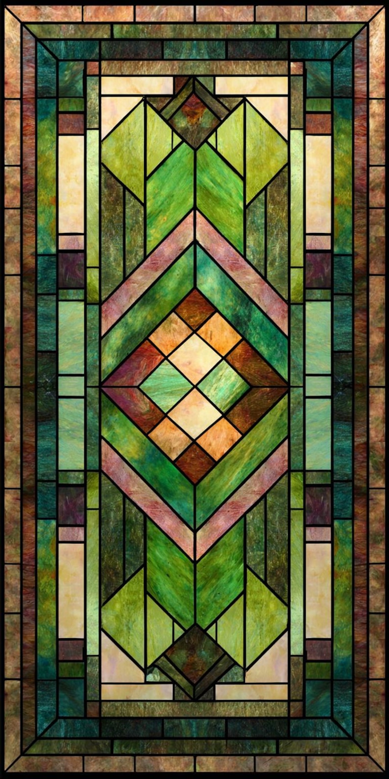 Custom Geometric Stained Glass Window Film – Green & Blue Diamond ...