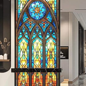 Custom Cathedral Stained Glass Window Film, Vibrant Gothic Arches ...