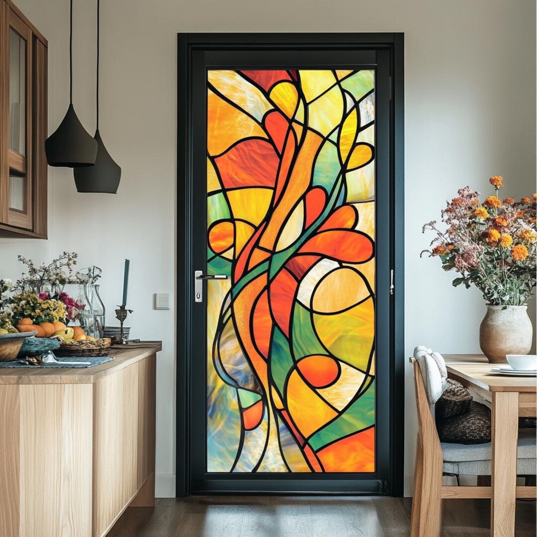 Custom Stained Glass Window Film Dynamic Rainbow Pattern Privacy ...