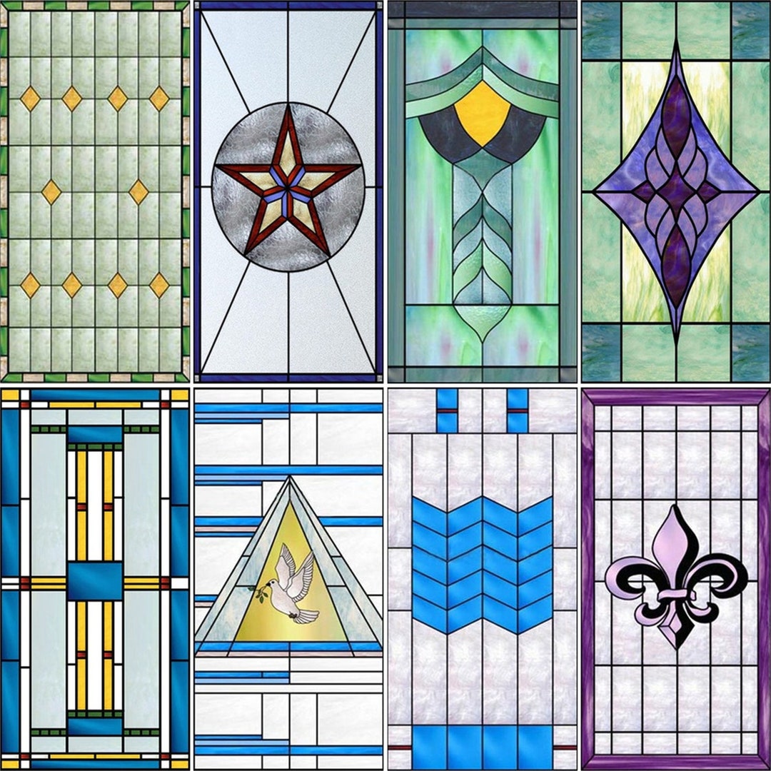 Custom-sized Window Film - Retro-inspired Frosted Stained Glass Static ...