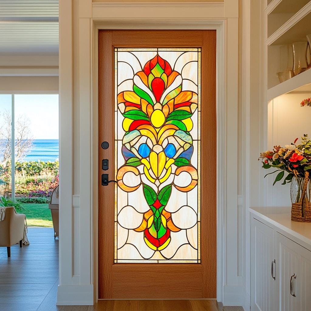 Modern Stained Glass Window Film Colorful Abstract Pattern Privacy ...