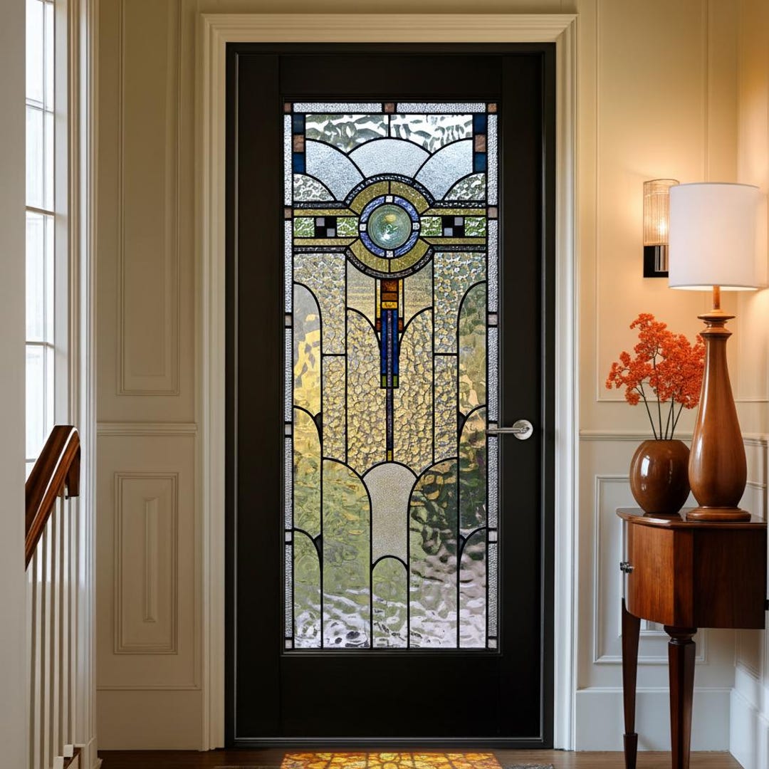 Art Decor Stained Glass Window Privacy Film – Elegant Blue and Gold ...
