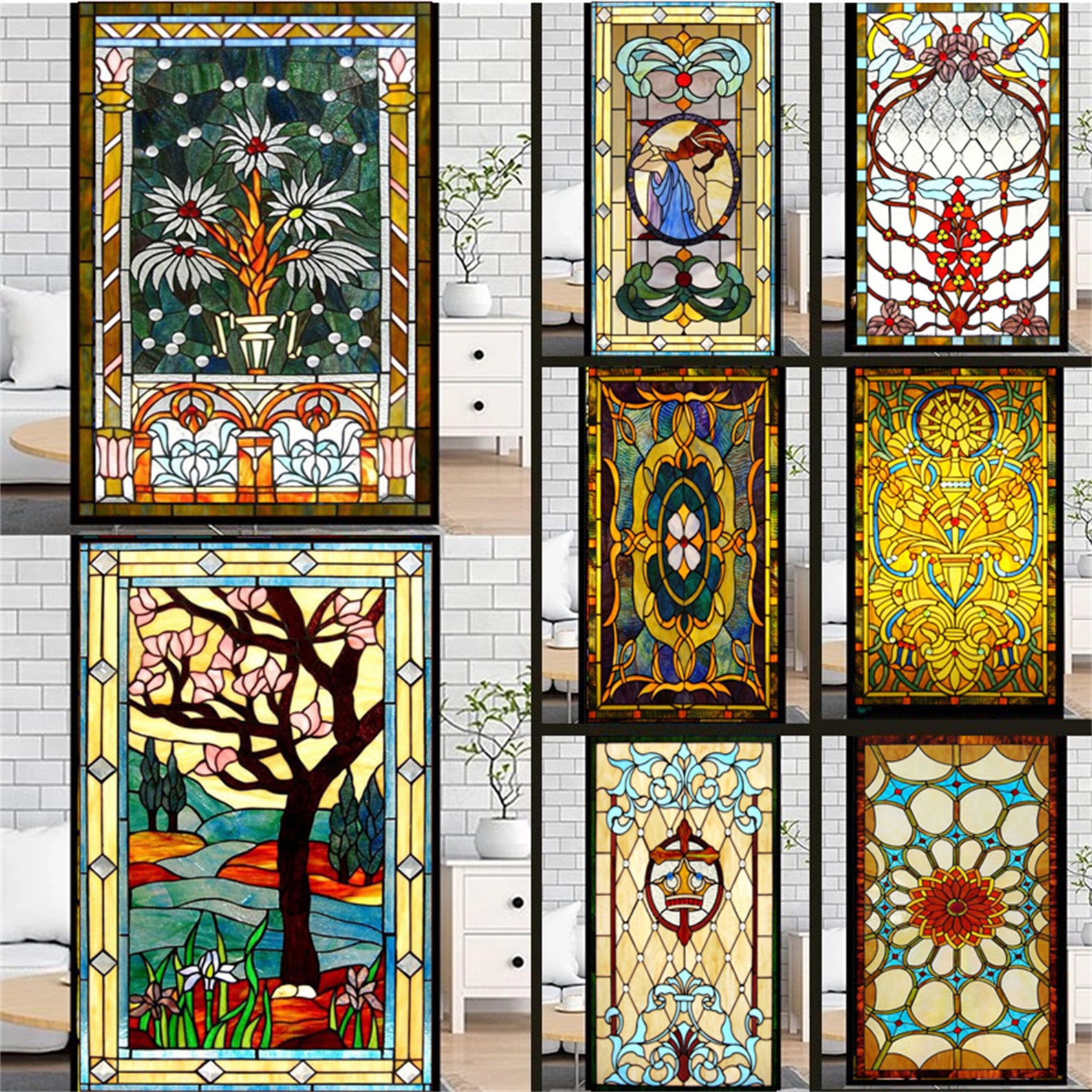 Custom Size Colorful Stained Glass Films Window Film Static Cling ...