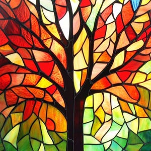Custom Stained Glass Window Film - Vibrant Tree Design With Colorful ...