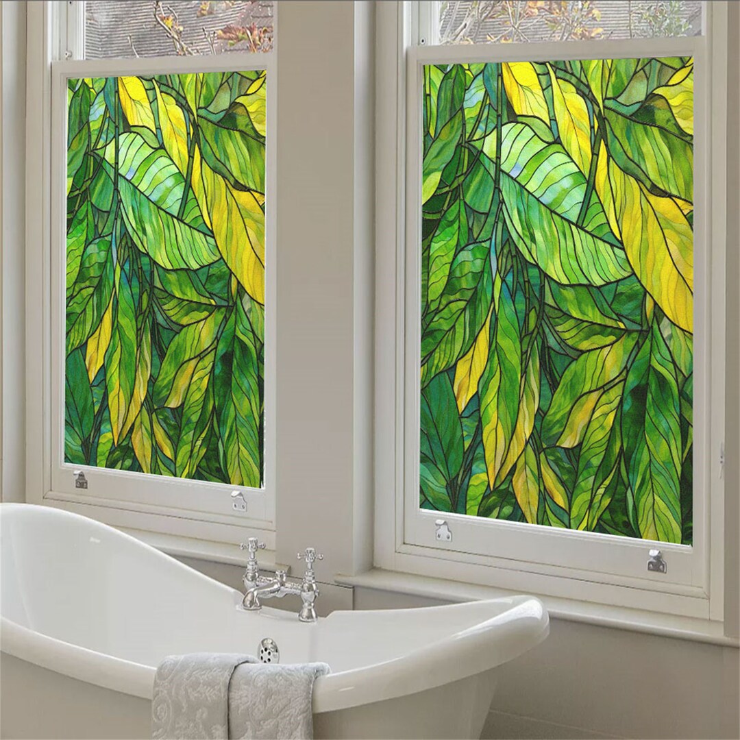 Non-adhesive Custom Size Frosted Window Film Green Leaves Artscape ...