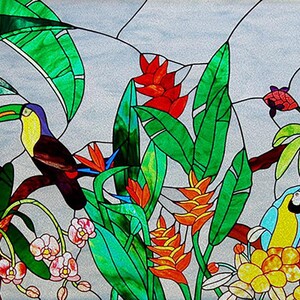 Custom Stained Glass Window Film – Bird Design, Frosted Privacy Static ...