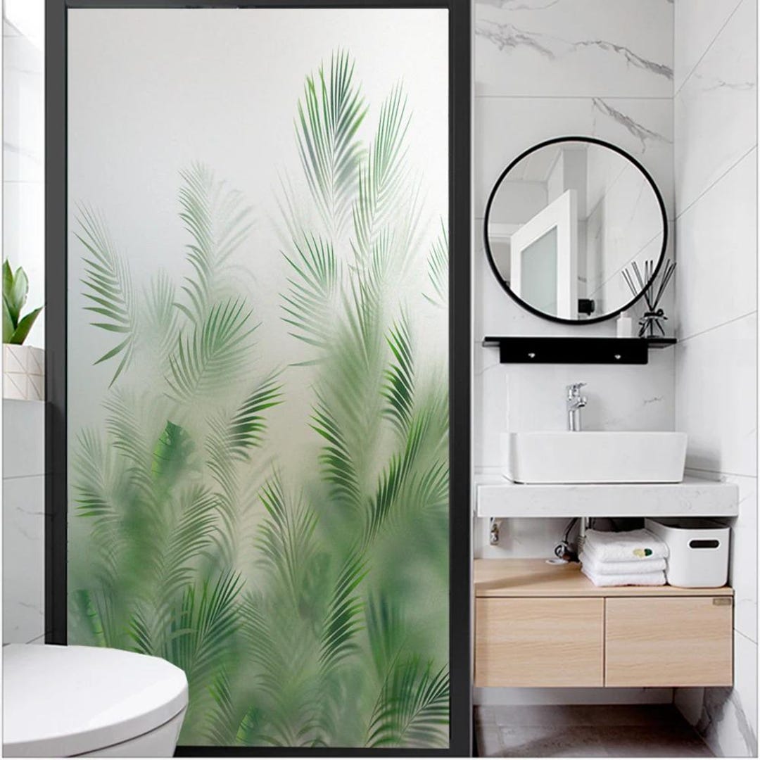 Frosted Palm Leaf Window Film - Decorative Privacy Film for Bathroom ...
