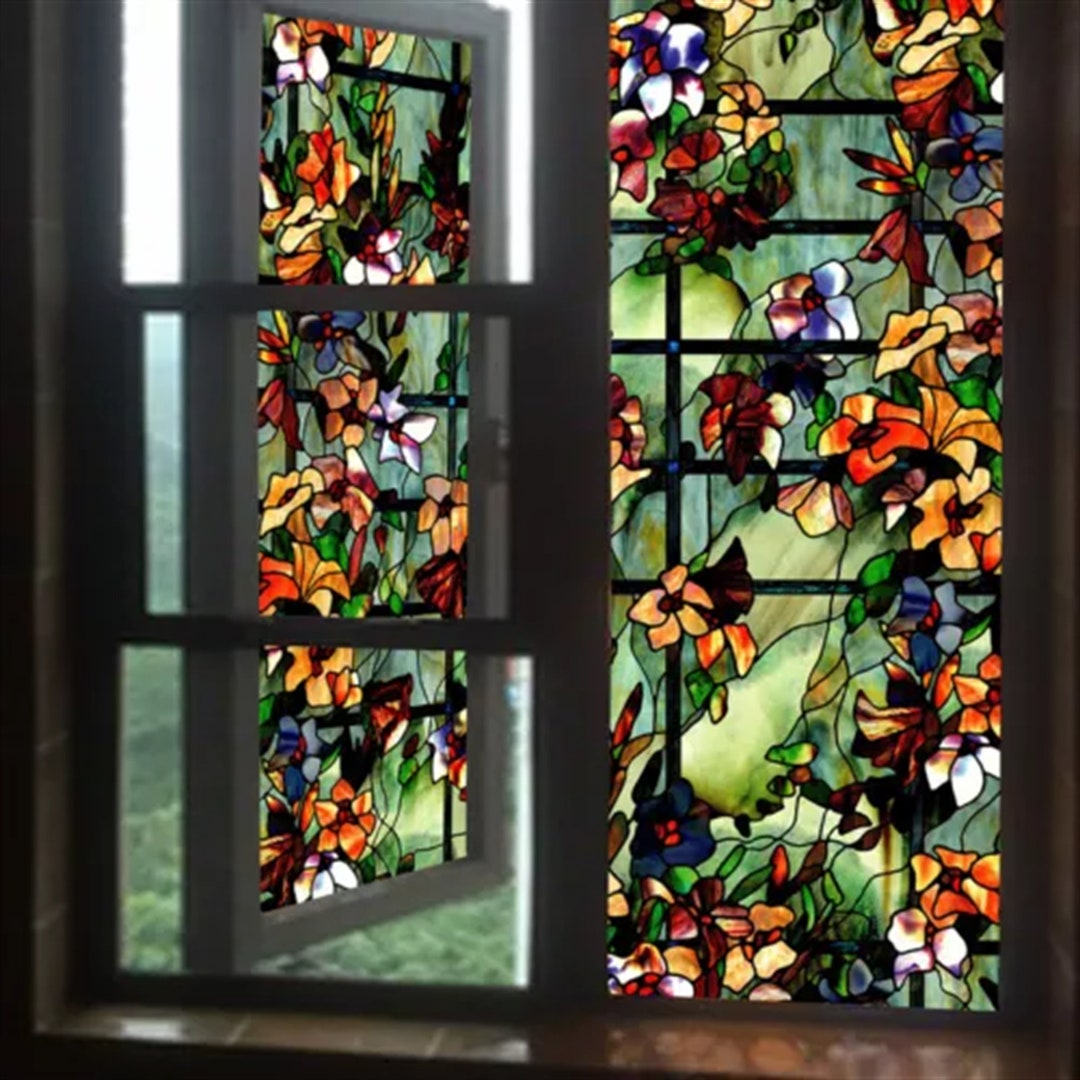 Customized 3D Static Cling Window Art: Frosted Stained Glass Camellia ...