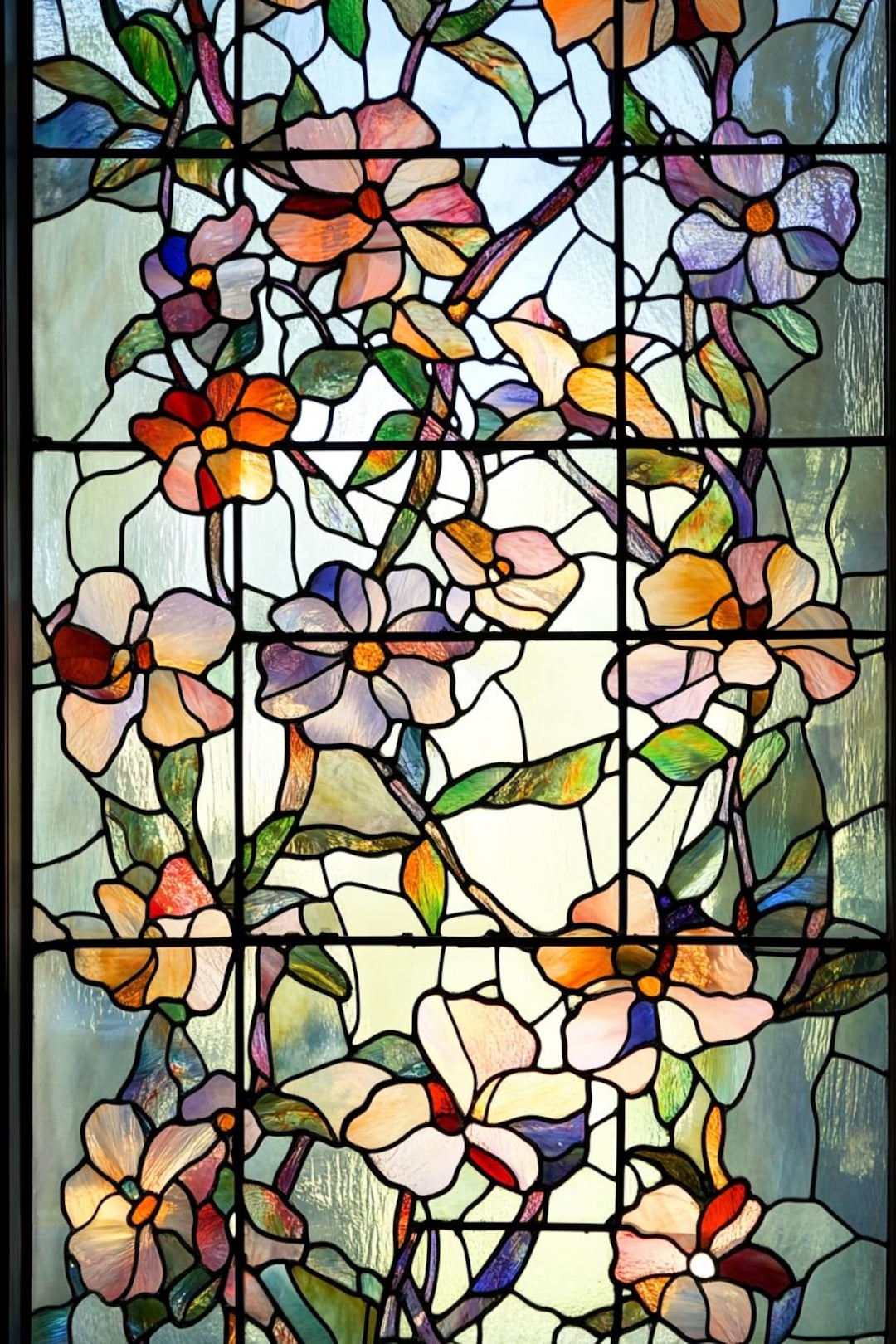 Custom Floral Stained Glass Window Film – Botanical Vine Design With ...