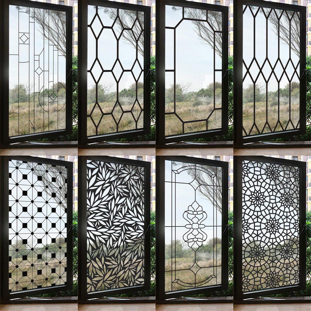 Transparent Stained Glass Window Film – Iron Style Black Line Static ...