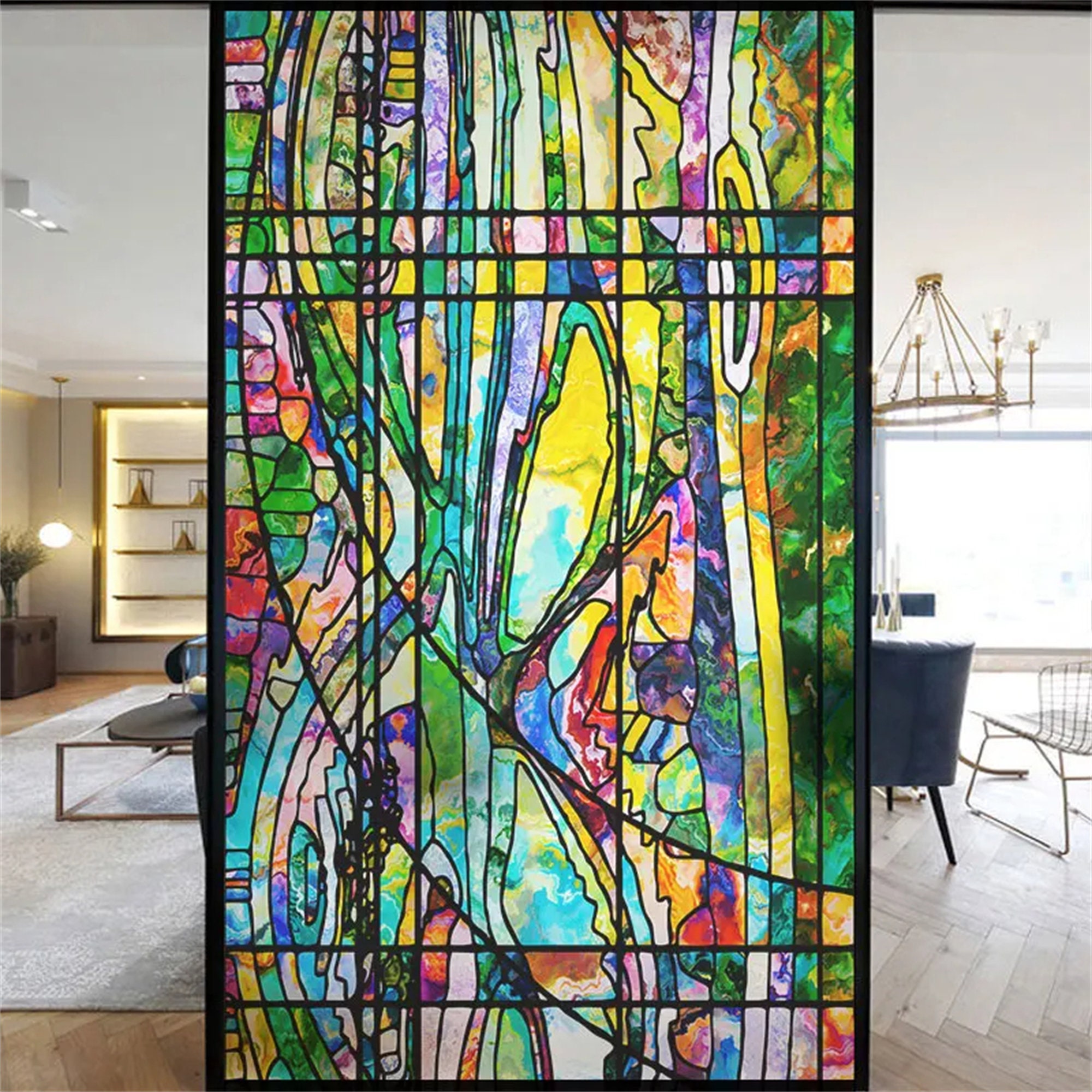 Modern Geometric Window Art: Colorful Frosted Glass Film for European ...