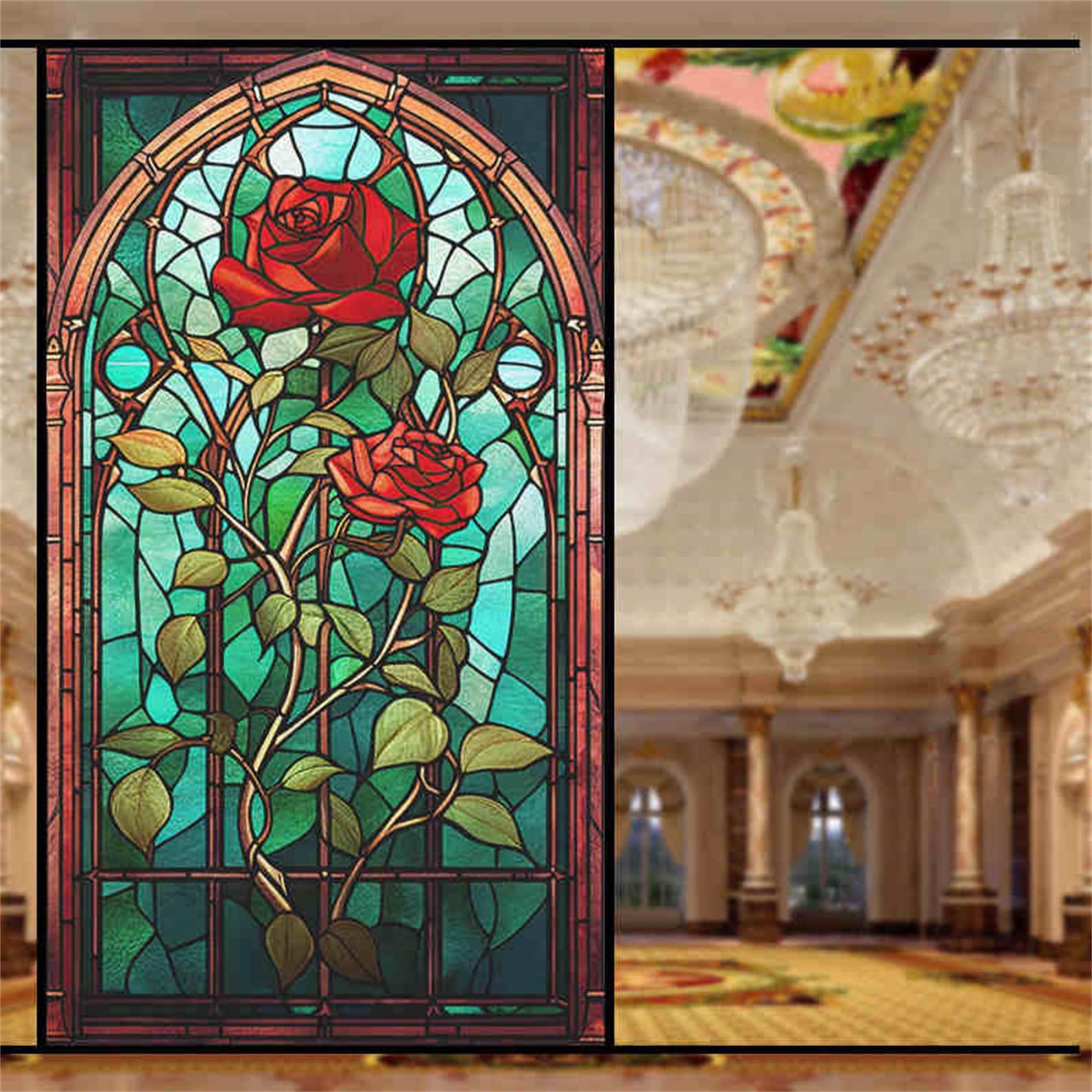 Custom Vintage Rose Frosted Glass Window Film – Opaque Light-filtering ...
