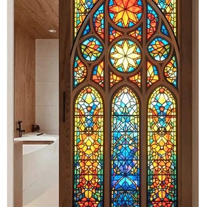 Custom Cathedral Stained Glass Window Film, Gothic Arch Designs With ...