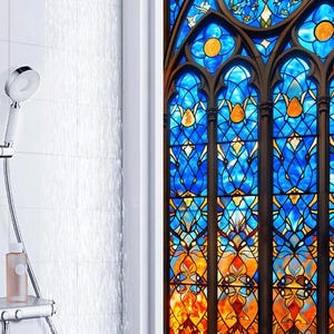 Custom Cathedral Stained Glass Window Film, Vibrant Gothic Arches ...