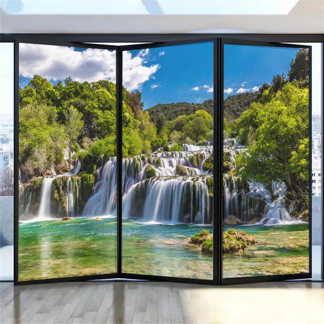 Custom Size Waterfall Privacy Film – Frosted Landscape Design, Sun ...