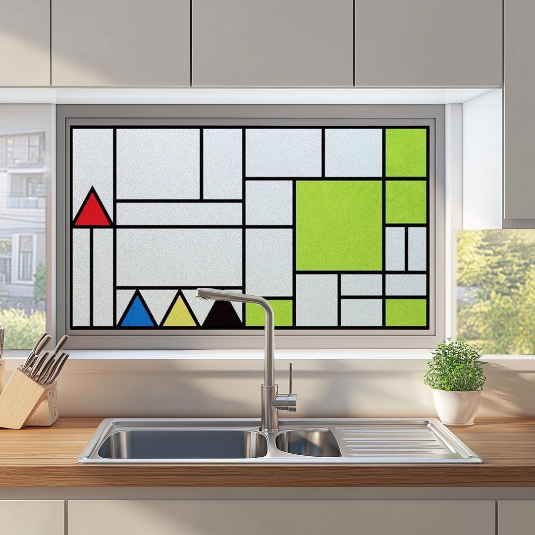 Stained Glass Window Film – Abstract Geometric Design for Privacy and ...