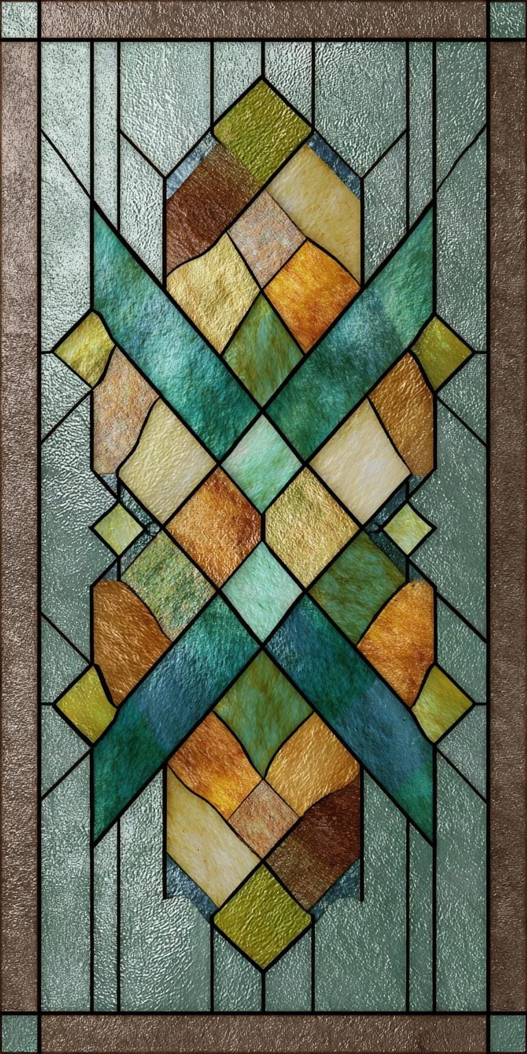 Custom Geometric Stained Glass Window Film – Green & Blue Diamond ...