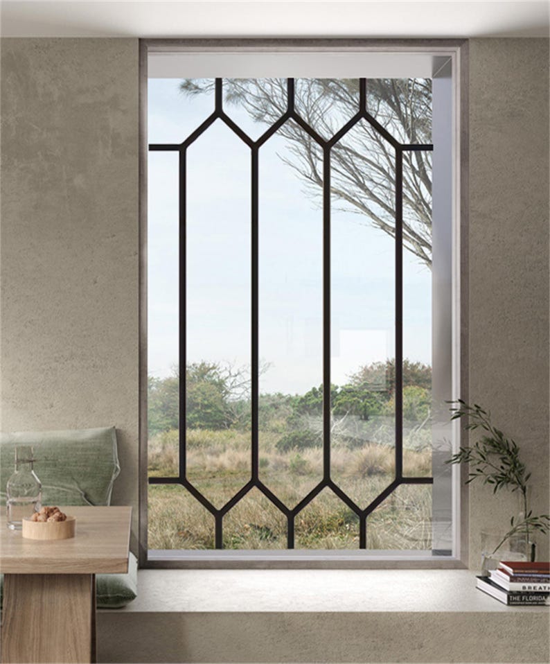 Stained Glass Window Film – Transparent Glass Sticker With Black Line ...