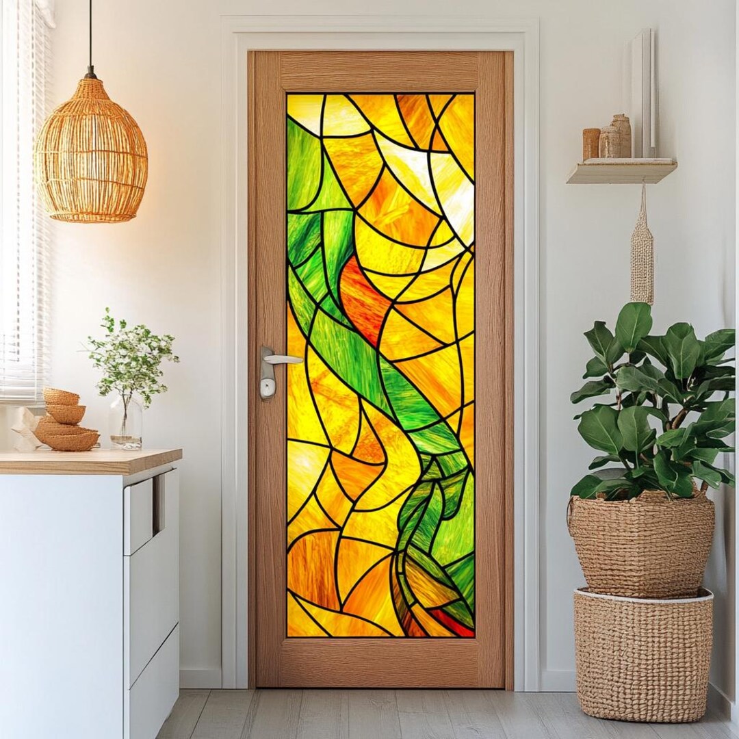 Stained Glass Window Film Nature Inspired Abstract Design Privacy ...