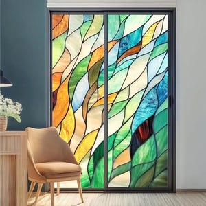 Stunning Abstract Stained Glass Window Film - Multicolor Wave Design ...