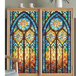 Custom Cathedral Stained Glass Window Film, Vibrant Gothic Arches ...