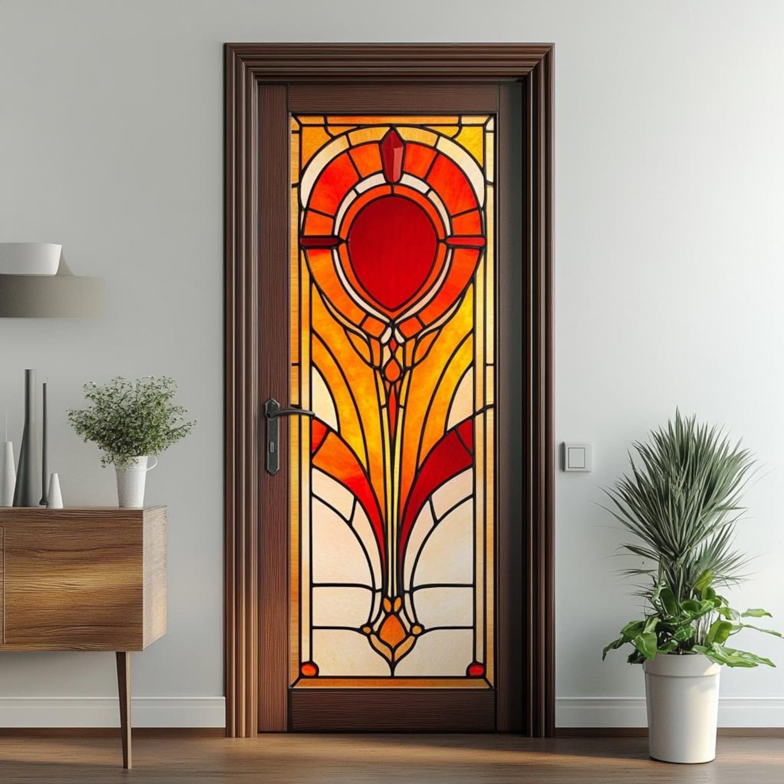Modern Stained Glass Window Film Colorful Abstract Pattern Privacy ...