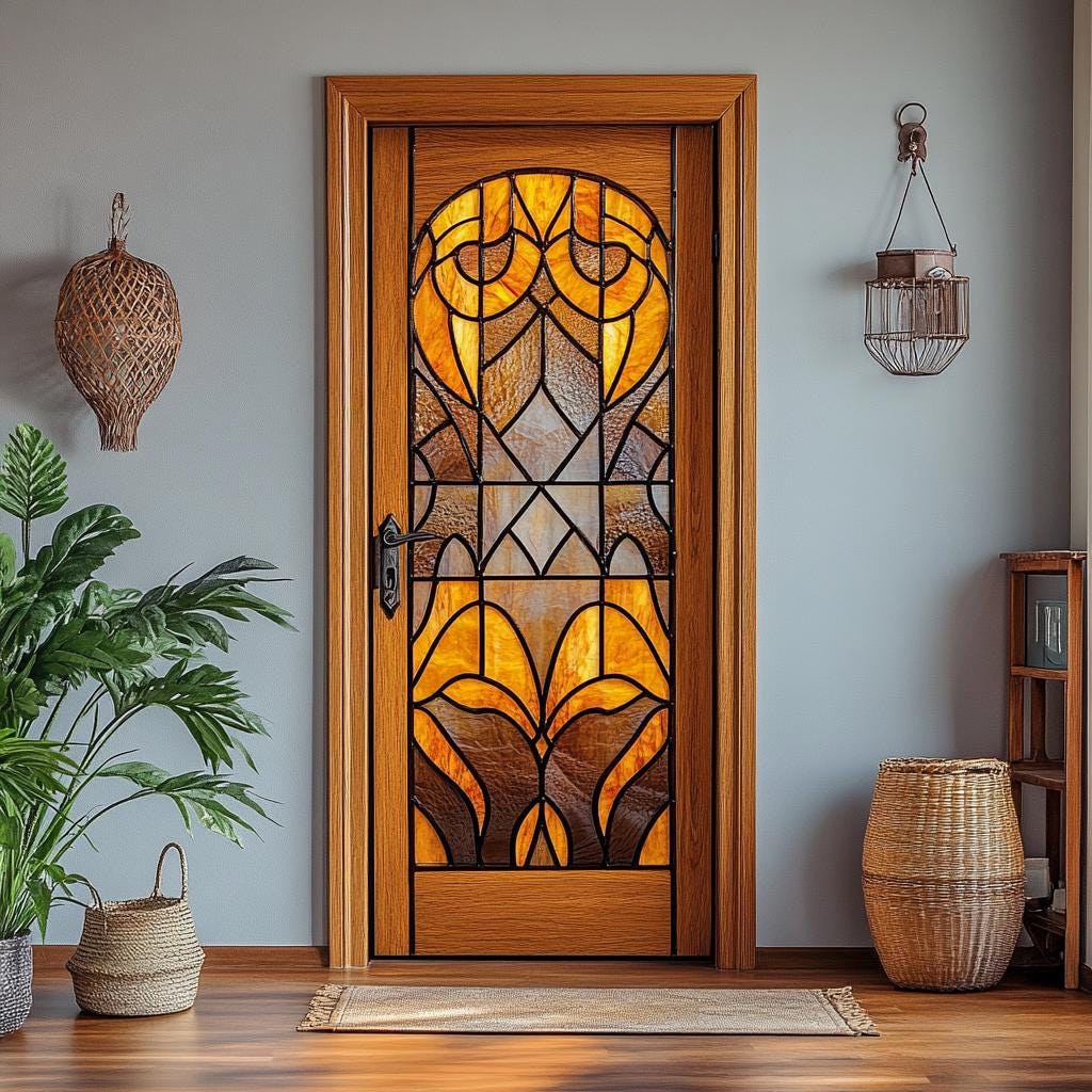 Modern Stained Glass Window Film Colorful Abstract Pattern Privacy ...