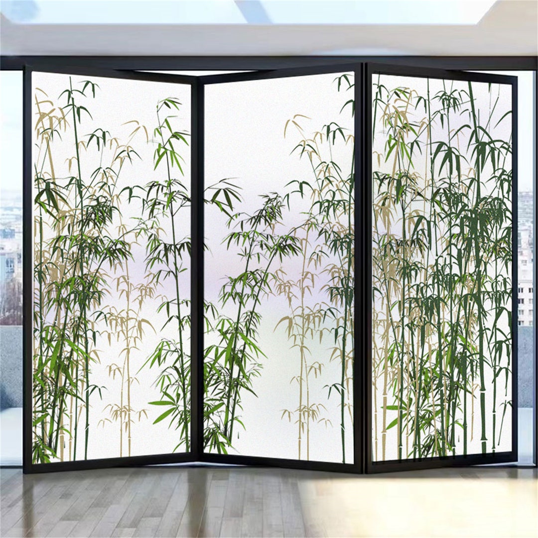 Custom Size Window Film Foggy Bamboo Pattern No Adhesive Sun Block ...