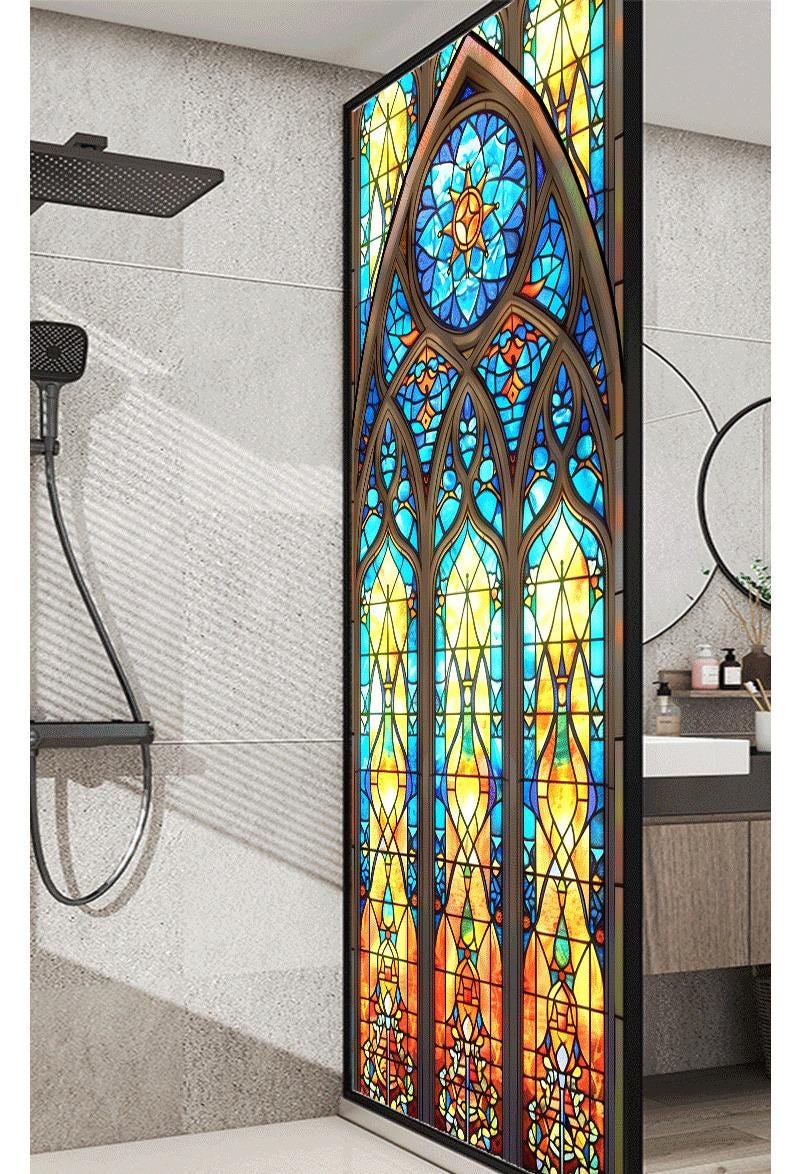 Custom Cathedral Stained Glass Window Film, Vibrant Gothic Arches ...