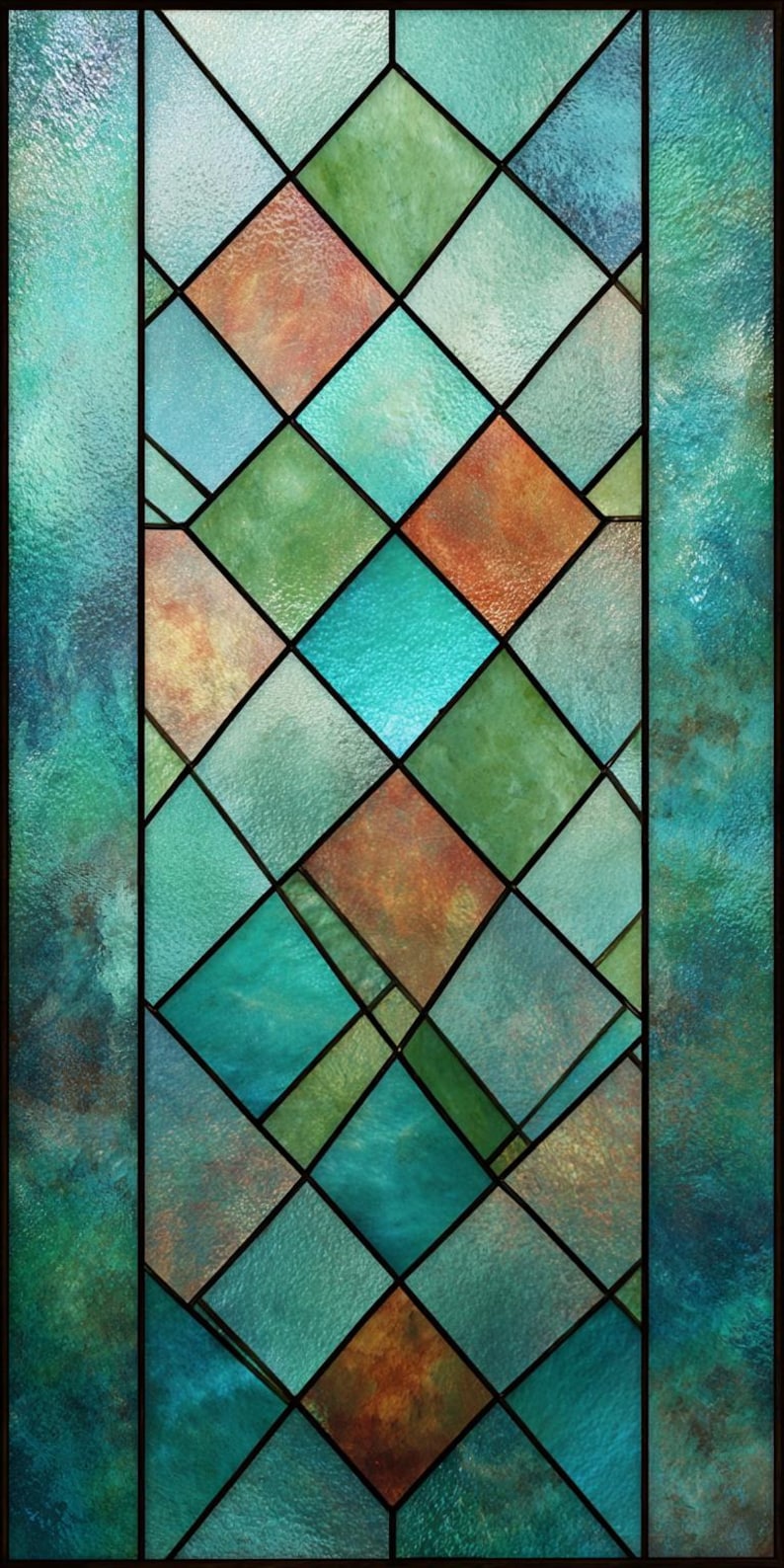 Custom Geometric Stained Glass Window Film – Green & Blue Diamond ...