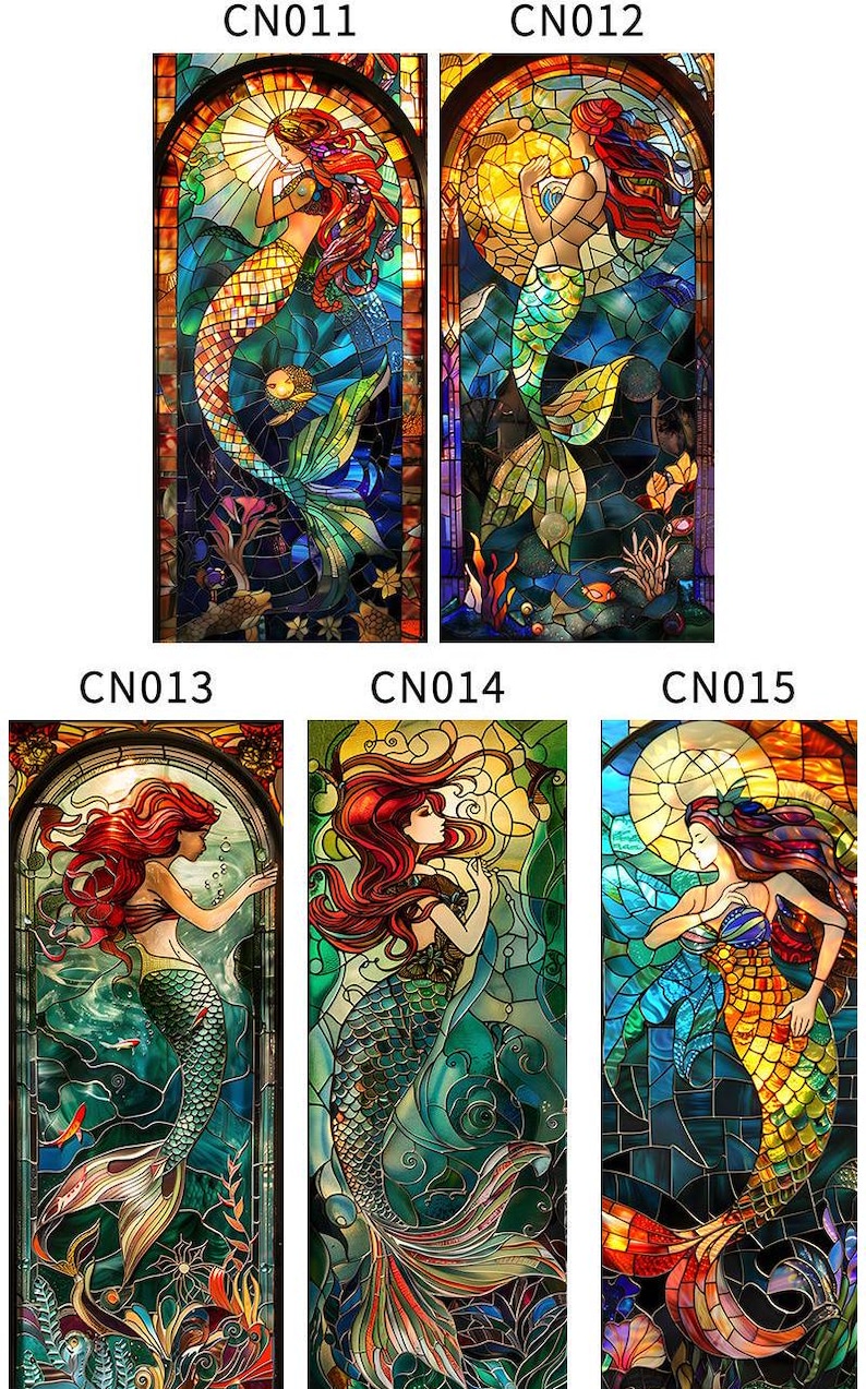 Custom Mermaid Stained Glass Window Film, Vibrant Underwater Design ...