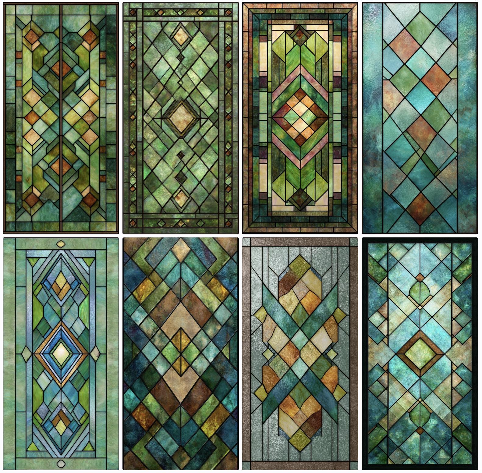 Custom Geometric Stained Glass Window Film – Green & Blue Diamond ...