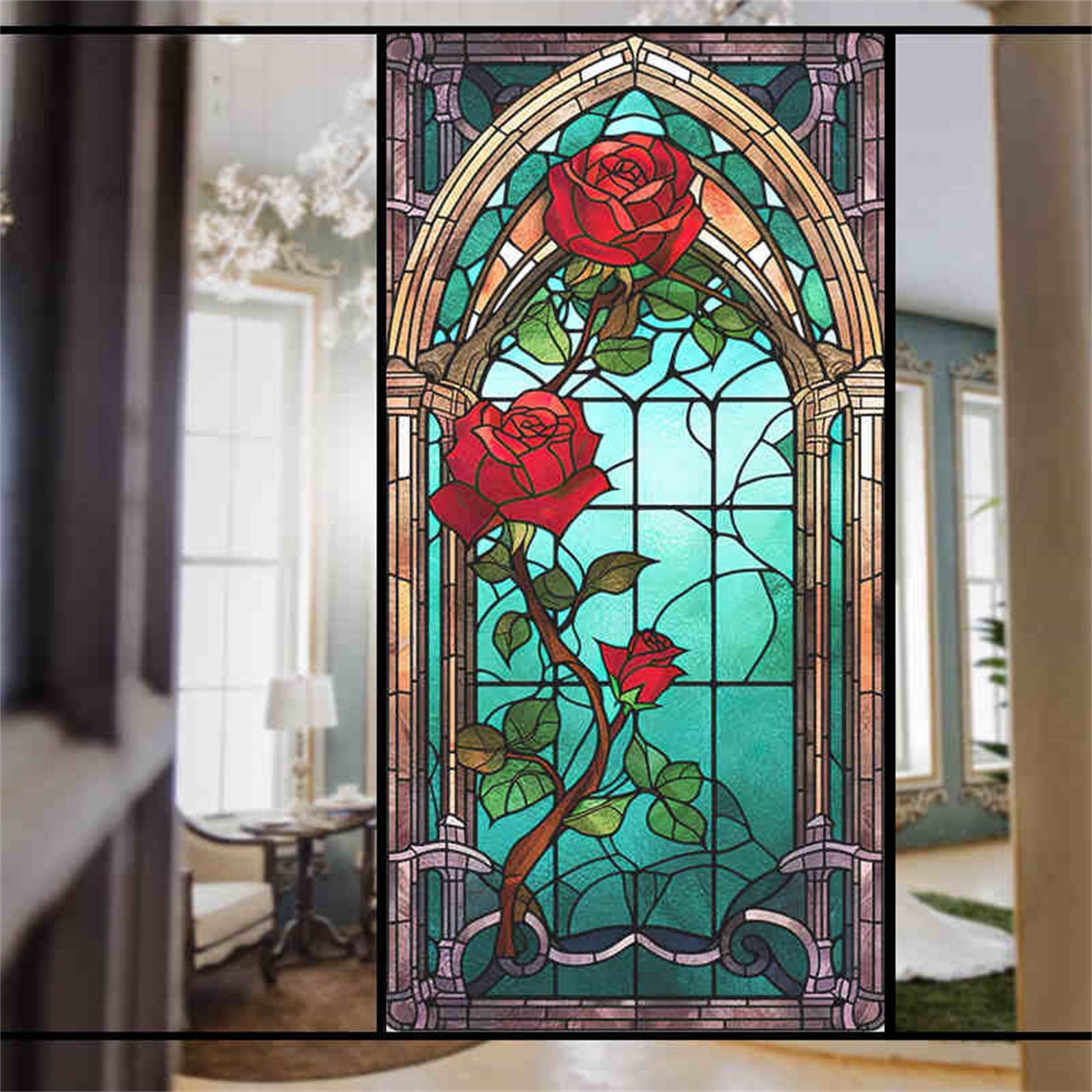 Custom Vintage Rose Frosted Glass Window Film – Opaque Light-filtering ...