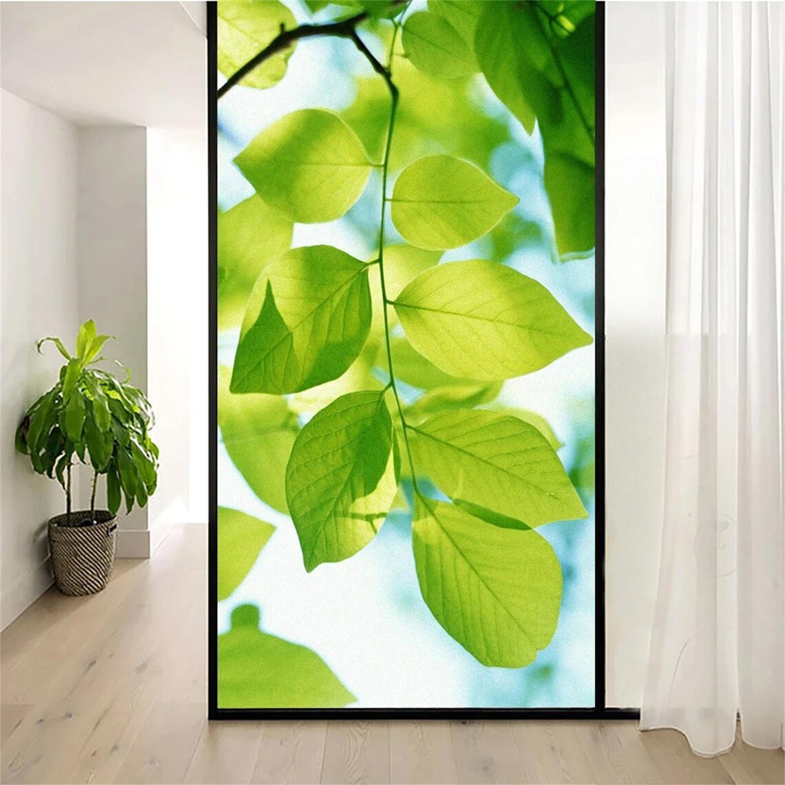 Green Leaves Privacy Window Film – No Glue, Static Cling Decorative ...