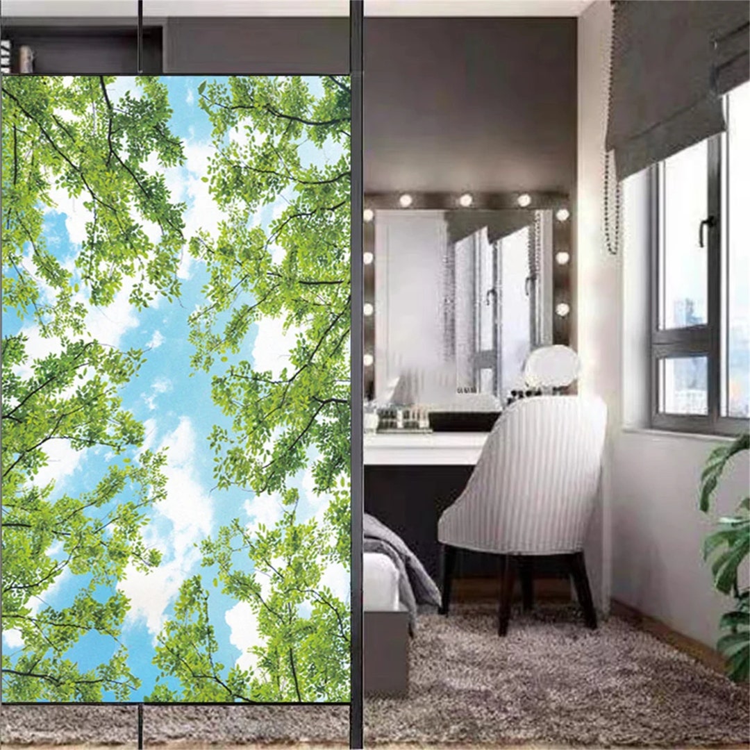 Green Leaf & Blue Sky PVC Privacy Glass Film - Heat-regulating, Static ...
